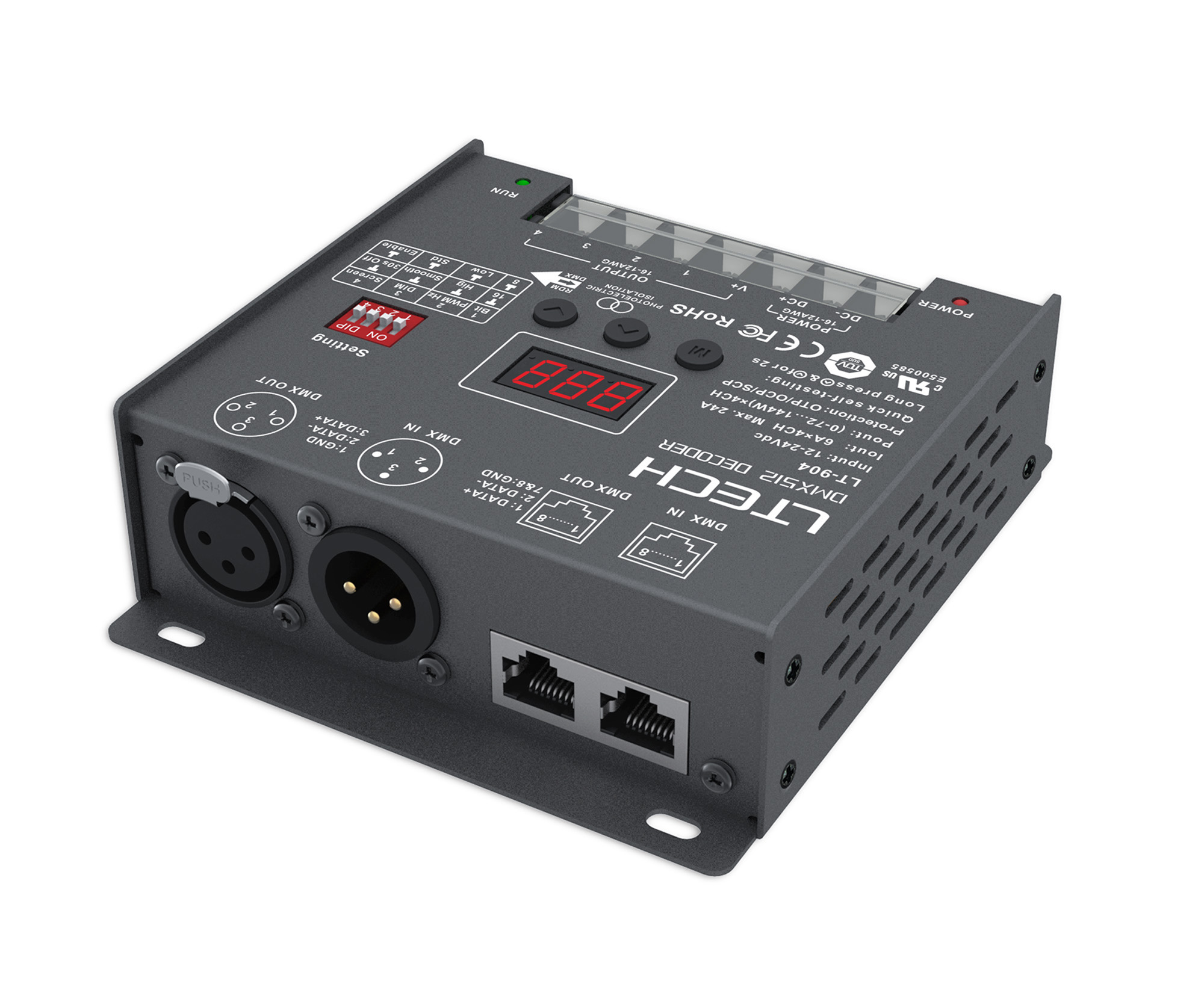 905 RGB/DMX Controller LTECH 5Ch 5A CV DMX Decoder, 600W Max.Power, XLR & RJ45 Port, 8/16bit ...